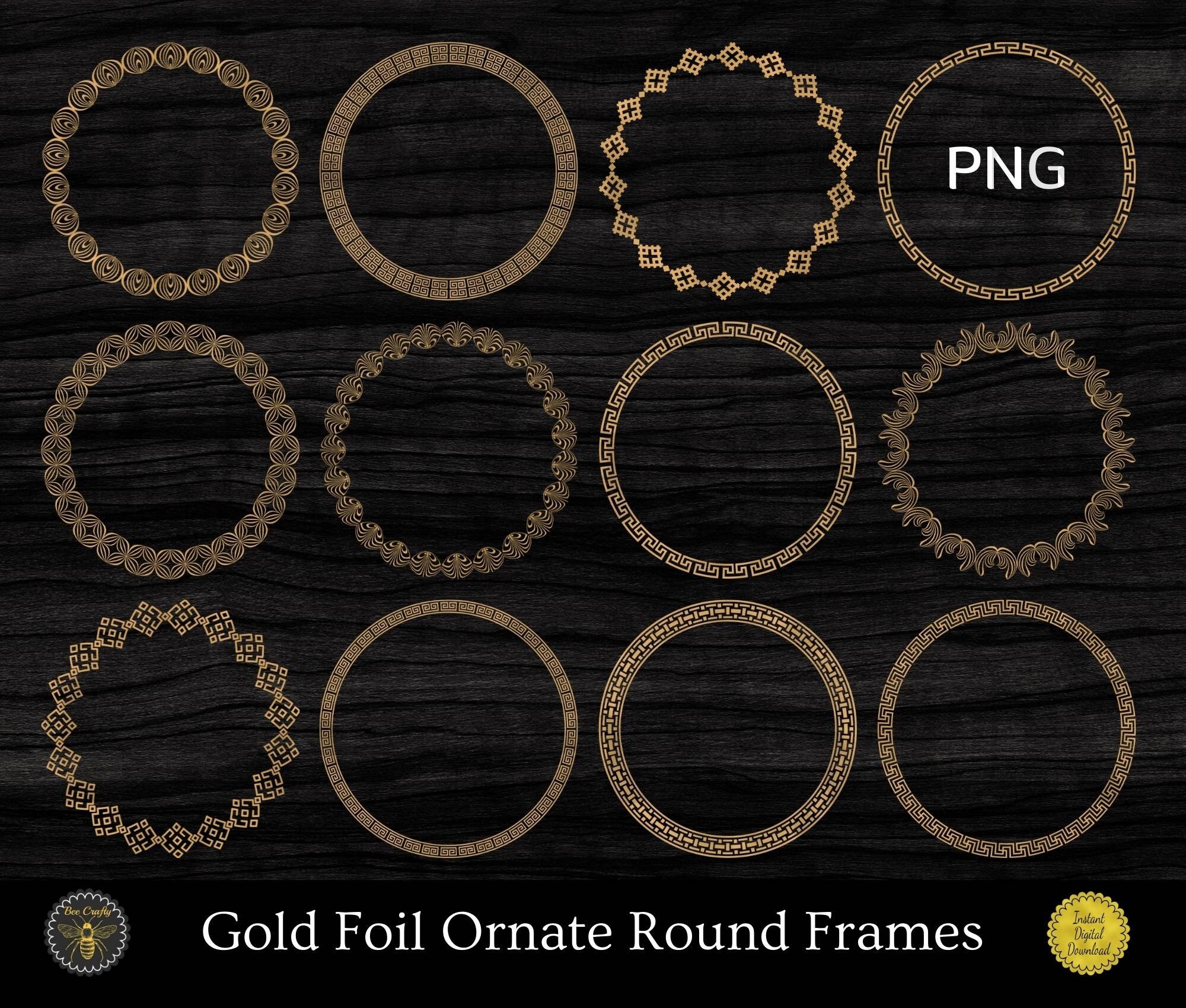 Gold Circle Frames Borders Bundle | Patterned Wreath Clipart Monograms ...