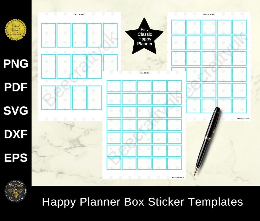 Happy Planner Classic Sticker Templates | Blank Fillable Full, Square ...