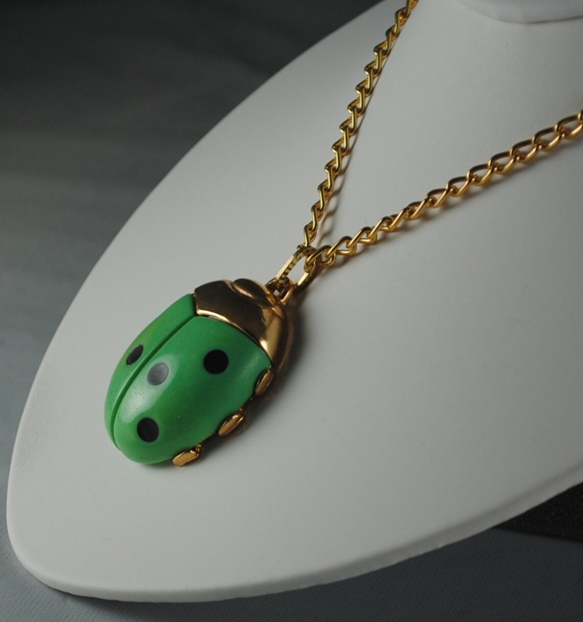 Ladybug Necklace Vintage Large Resin Green Ladybug Pendant Bug | Etsy