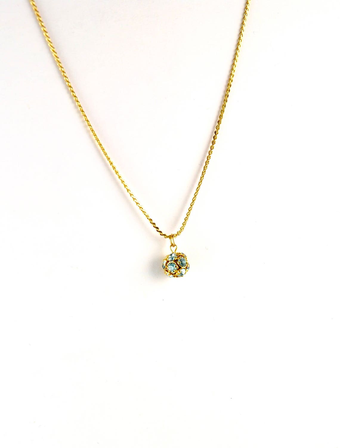 Vintage Gold Toned Blue Austrian Crystal Bead Necklace Pendant 1970s - Etsy