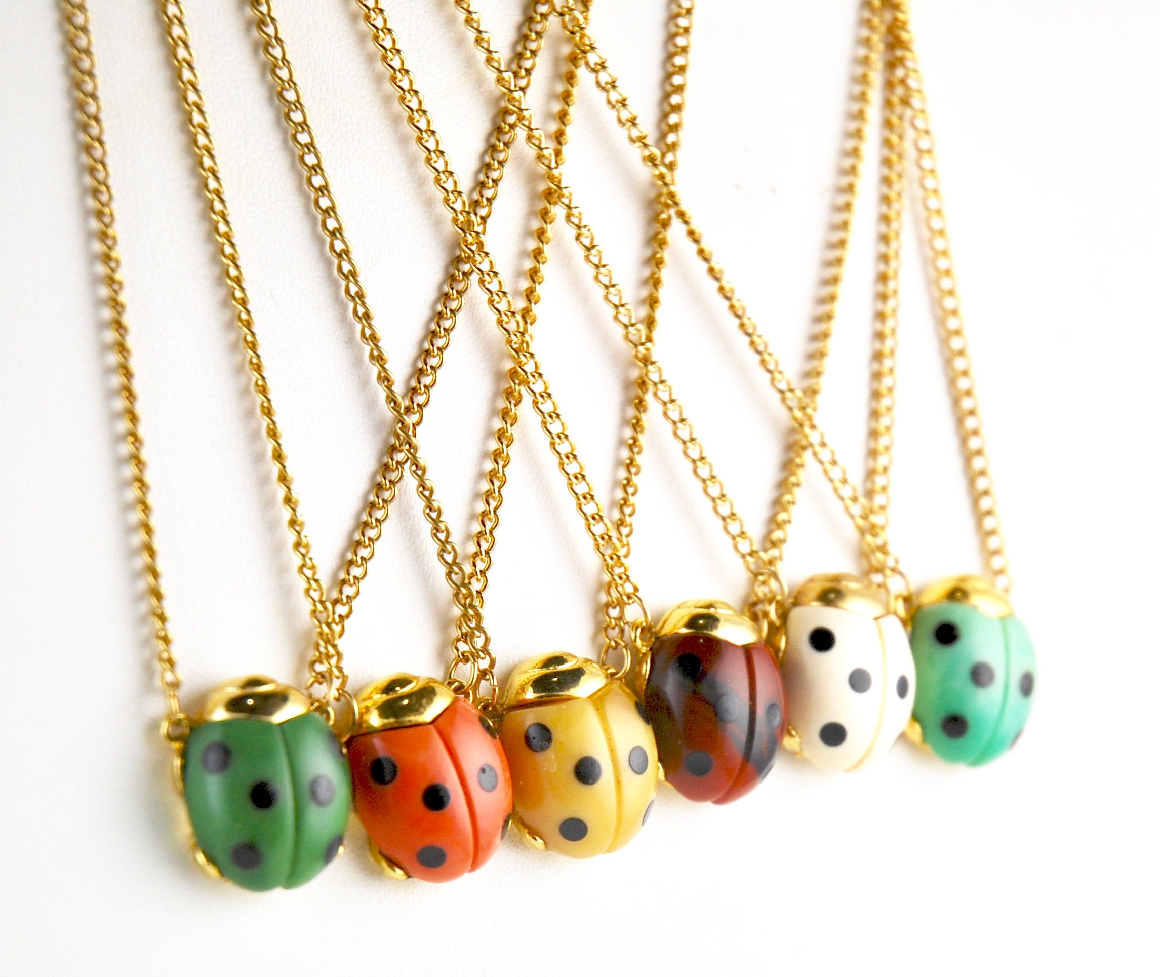 Ladybug Vintage Necklace 1970s Small GOOD LUCK Ladybug Pendant Bug ...