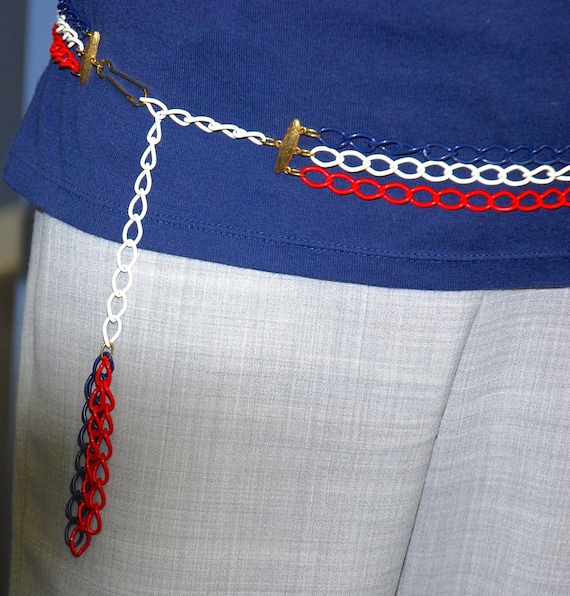 Vintage Belt Red White and Blue Chain Belt - Etsy