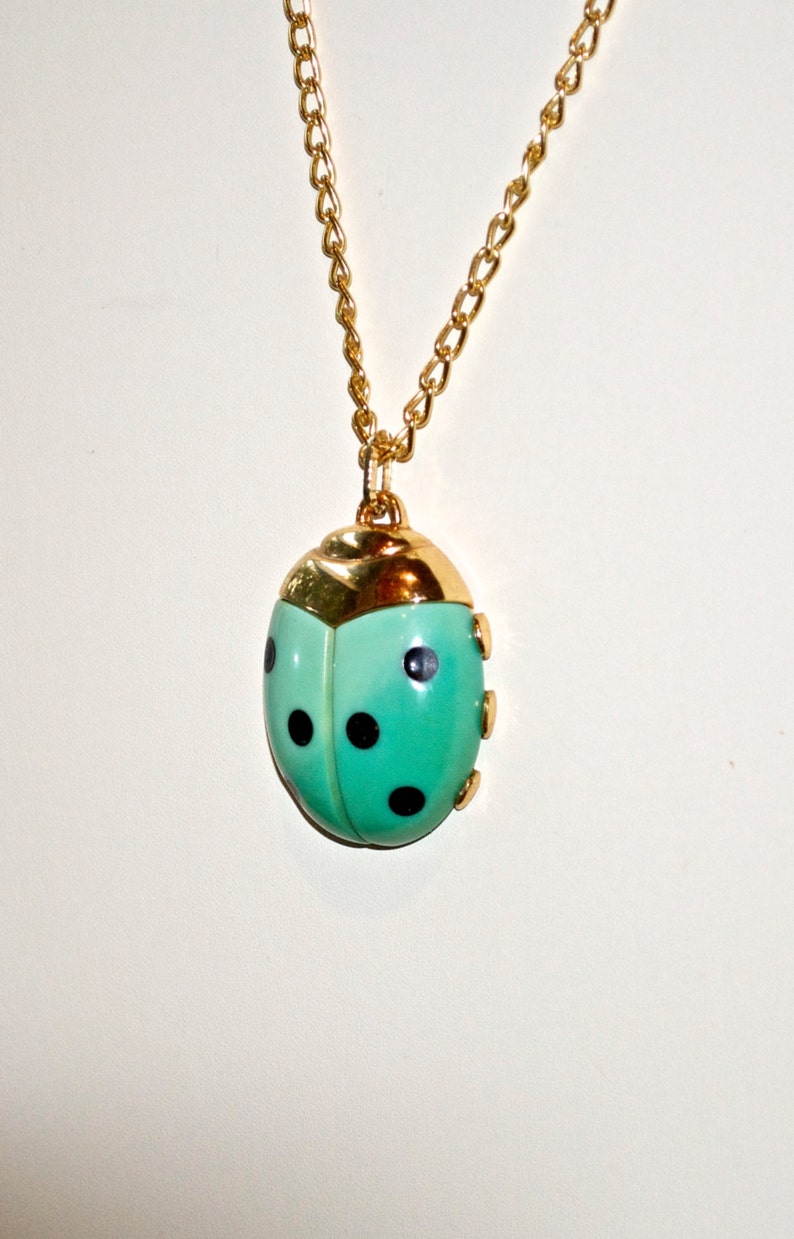 Ladybug Necklace Vintage Large Light Green Colored Ladybug - Etsy