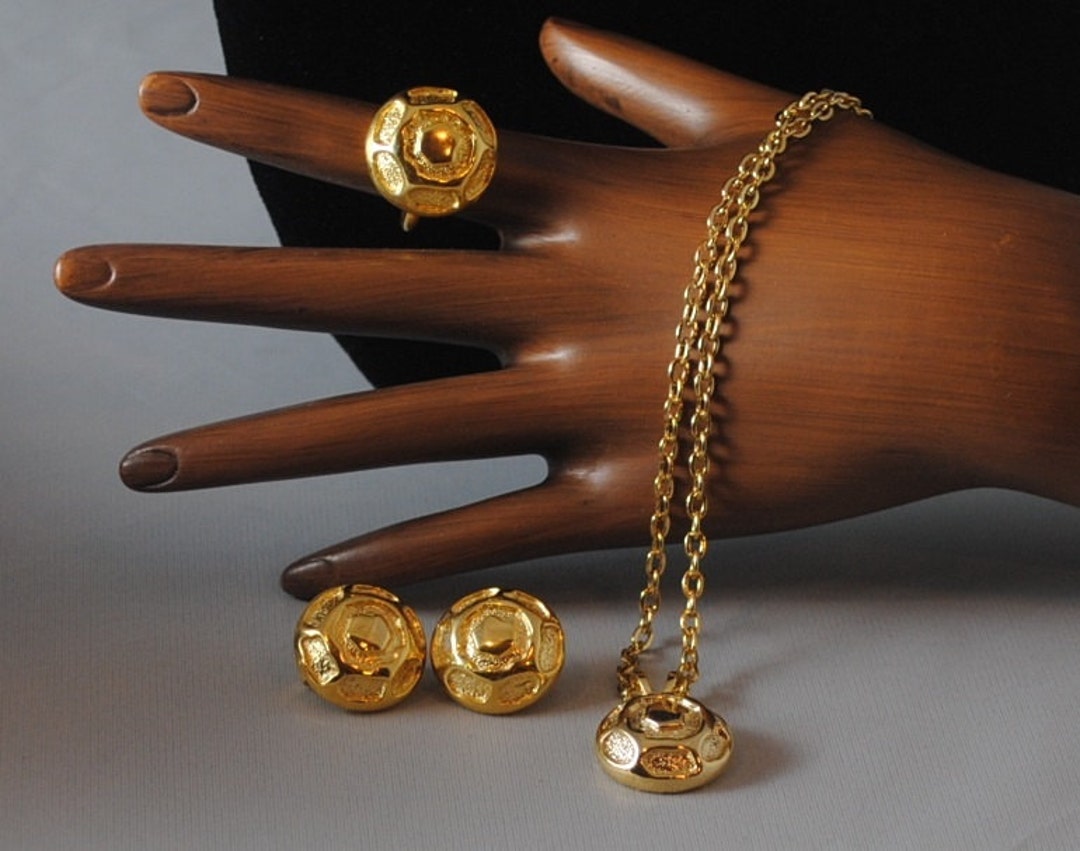 Vintage Gold Plated Jewelry Set...earrings, Necklace and Ring 1970s - Etsy
