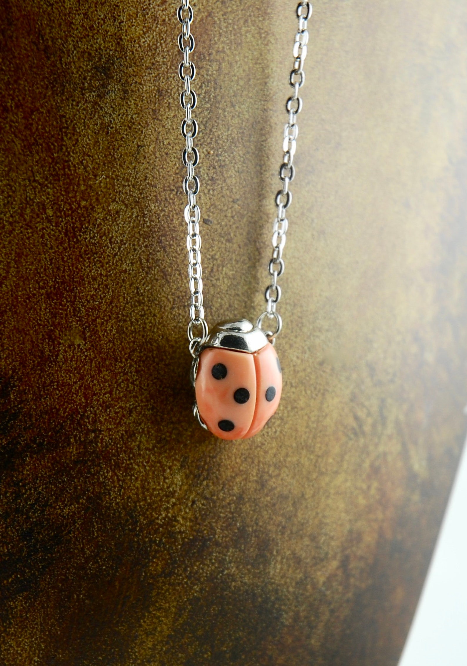 Ladybug Necklace Vintage Resin Ladybug Pendant Small 1960s - Etsy