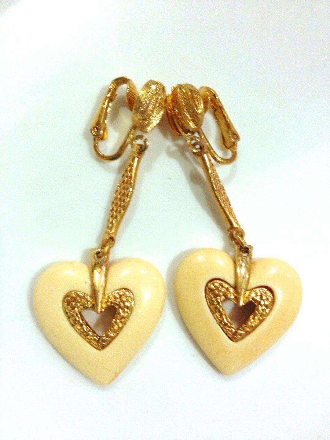 Pendientes Vintage Heart Pendientes Joyería de resina - Etsy España