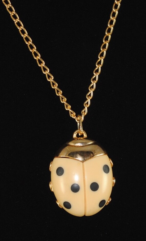 Vintage Large Ivory Colored Resin Ladybug Pendant - Gem