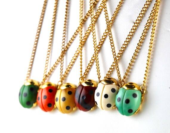 Ladybug Vintage Necklace 1970s Small GOOD LUCK Ladybu… - Gem