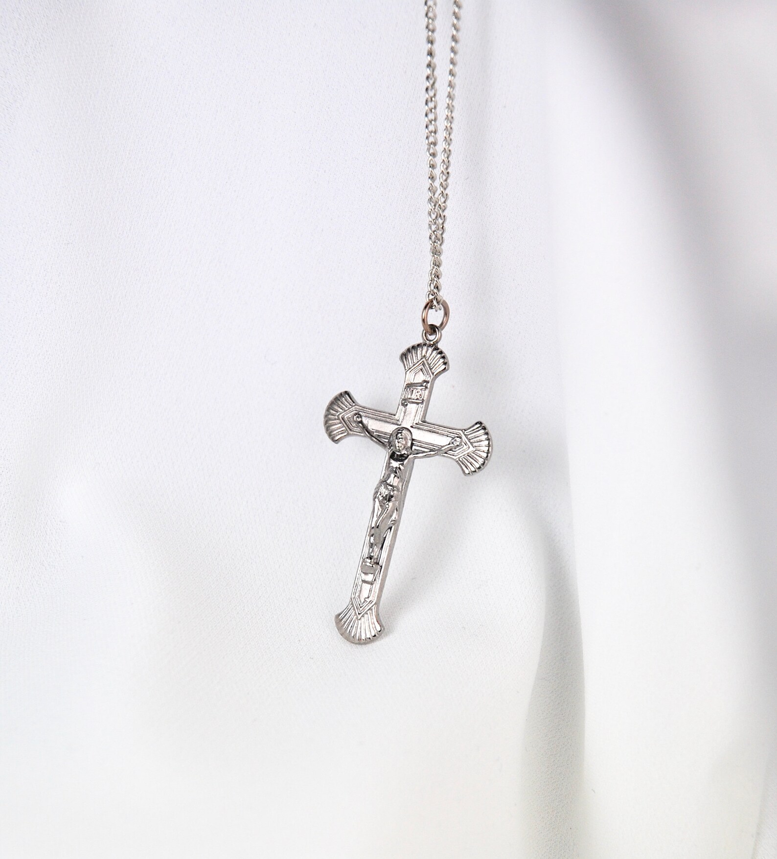 Beautiful Cross Vintage Cross Necklace Religious Cross Silver Toned - Etsy