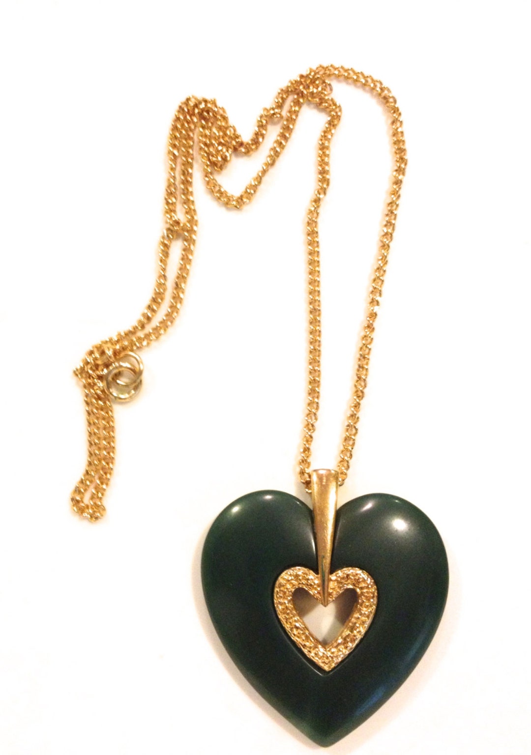 Vintage Heart Necklace Lanvin-like Jade Colored Resin Heart Pendant - Etsy