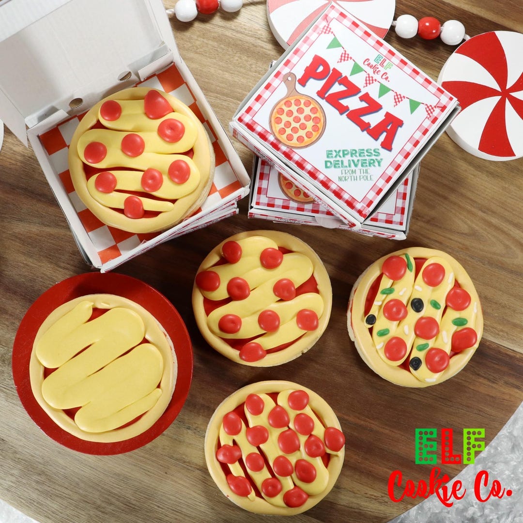 PRE-ORDER Elf Pizza Cookies, 2 Pizzas, Piped, Mini Pizzas in Mini Pizza ...