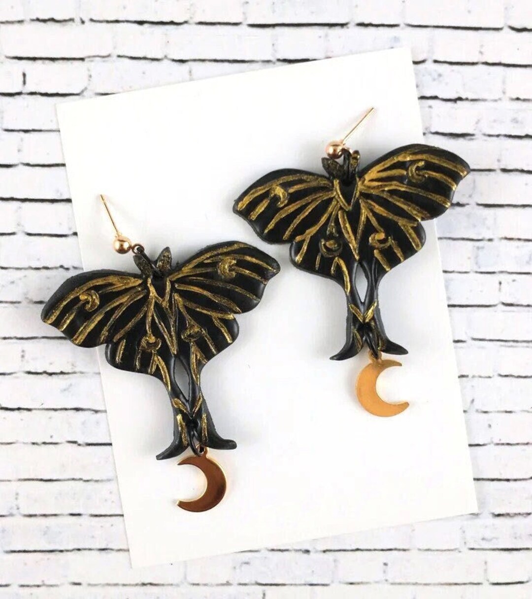 Midnight Moth - Luna Moth Polymer Clay Earrings - Etsy