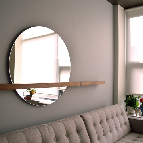 Round Mirror With Floating Shelf Made to Order Solid Wood - Etsy Australia