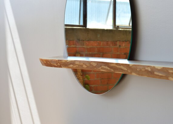 Custom Round Mirror With Live Edge Floating Shelf Simple - Etsy