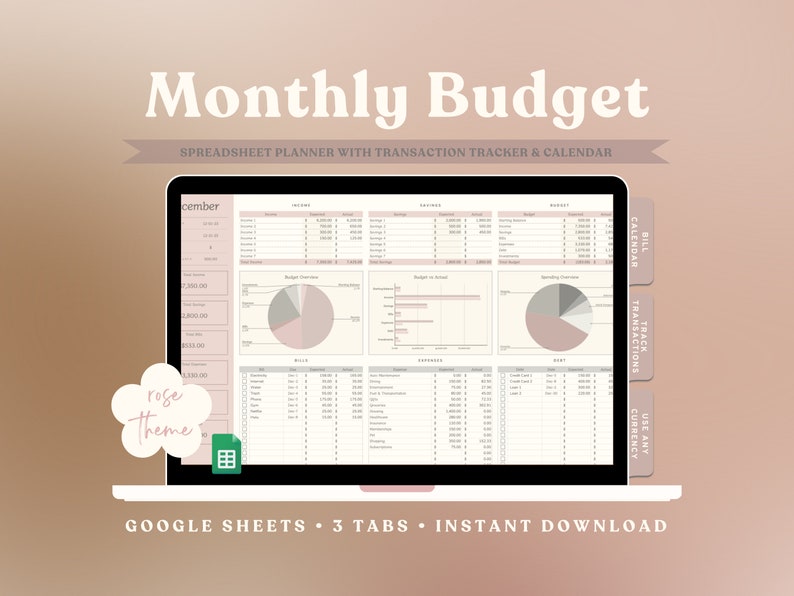 Monthly Budget Spreadsheet Google Sheets Template, Budget Planner ...