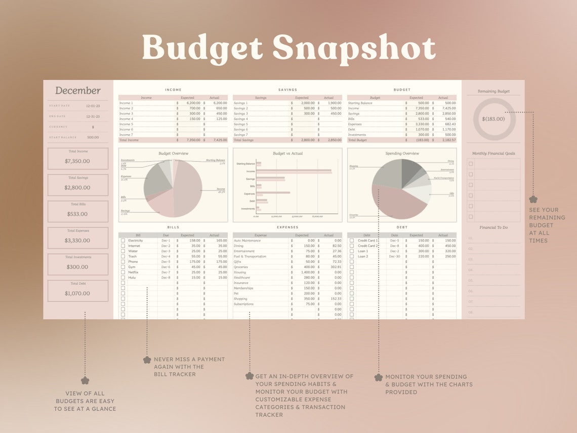 Monthly Budget Spreadsheet Google Sheets Template, Budget Planner ...
