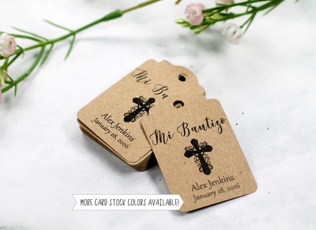 Custom Mi Bautizo Tags - Kraft Tags for Baptism - Catholic Favor Tags ...