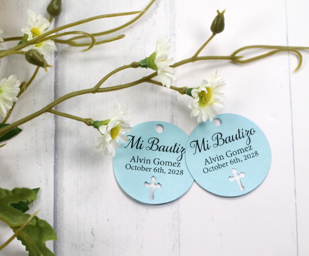Round Baptism Tags - Mi Bautizo - Thank You Labels for Baptism- White ...