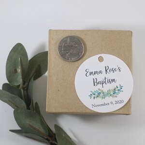 Round Baptism Tags With Greenery Personalized Baptism Favor Tags Girls ...