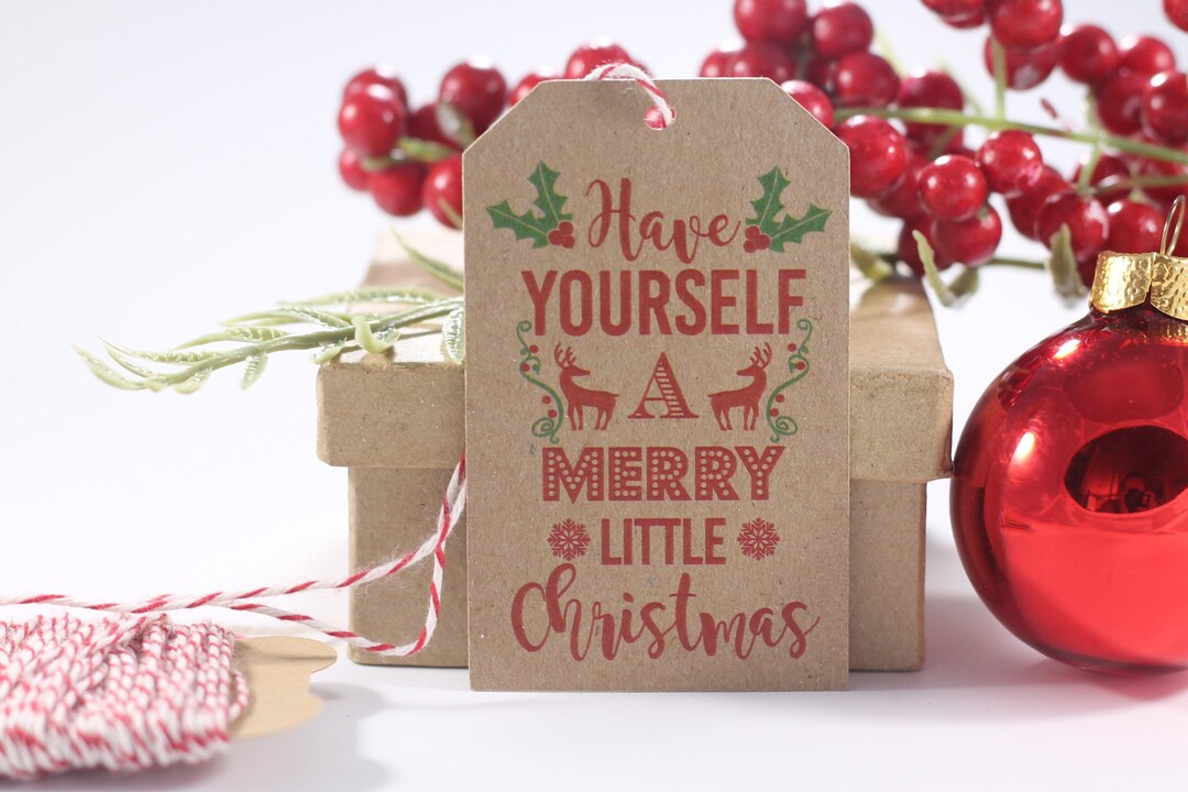 Merry Christmas Gift Tags - Kraft Brown, Red & Green, Set of 12 - Etsy