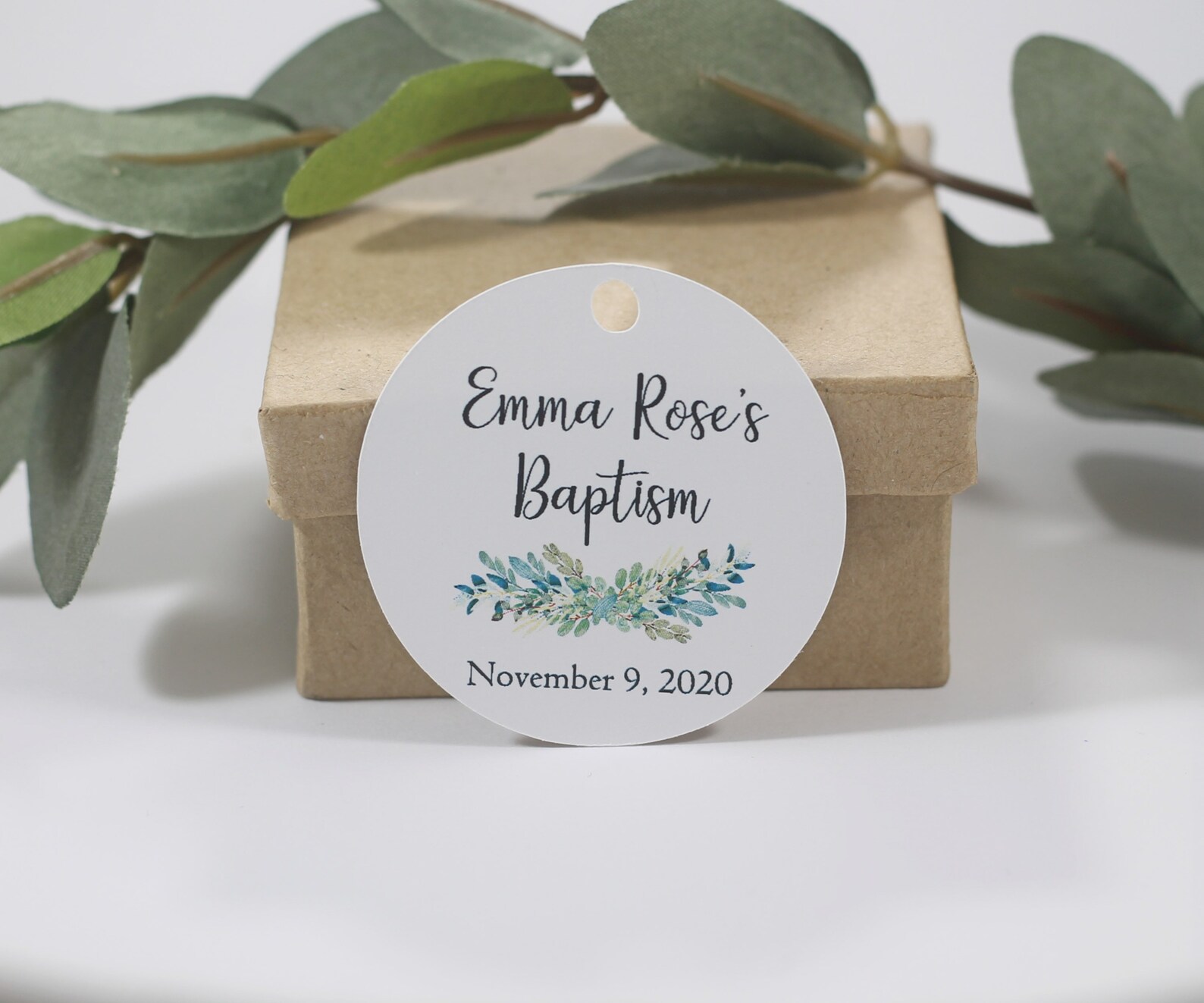 Round Baptism Tags With Greenery Personalized Baptism Favor | Etsy