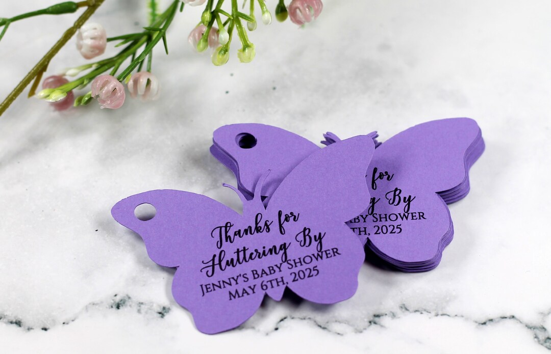 Purple Butterfly Tags Custom Baby Shower Favor Tags Butterfly Party ...