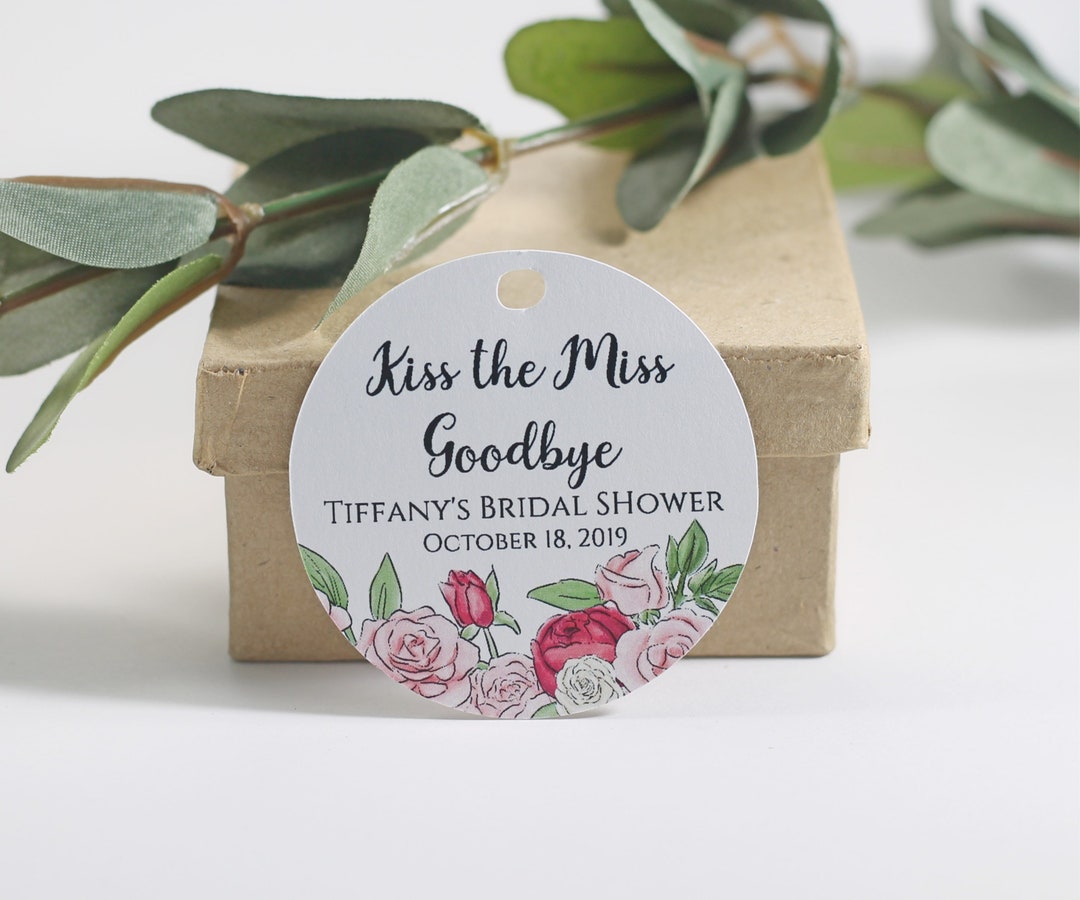 Kiss the Miss Goodbye Tags Custom Thank You Tags Floral Tags Rose ...
