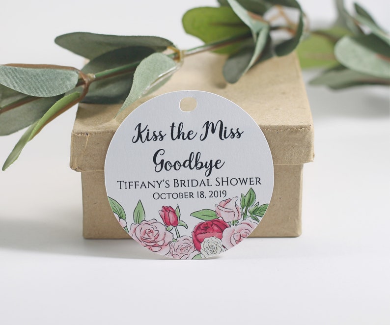 Kiss the Miss Goodbye Tags Custom Thank You Tags Floral - Etsy