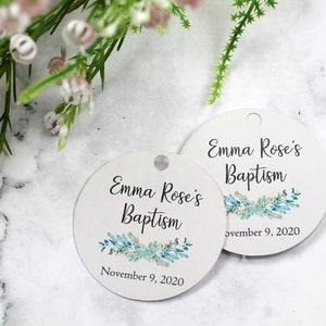 Round Baptism Tags With Greenery Personalized Baptism Favor Tags Girls ...