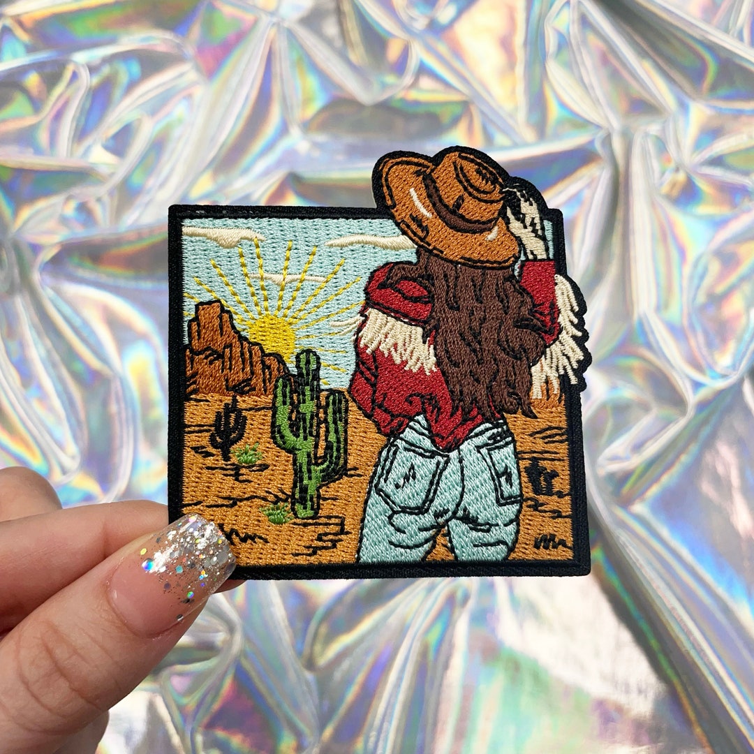 Cowgirl in the Desert Patch, Iron on Patch, Cowgirl Patch, Desert ...