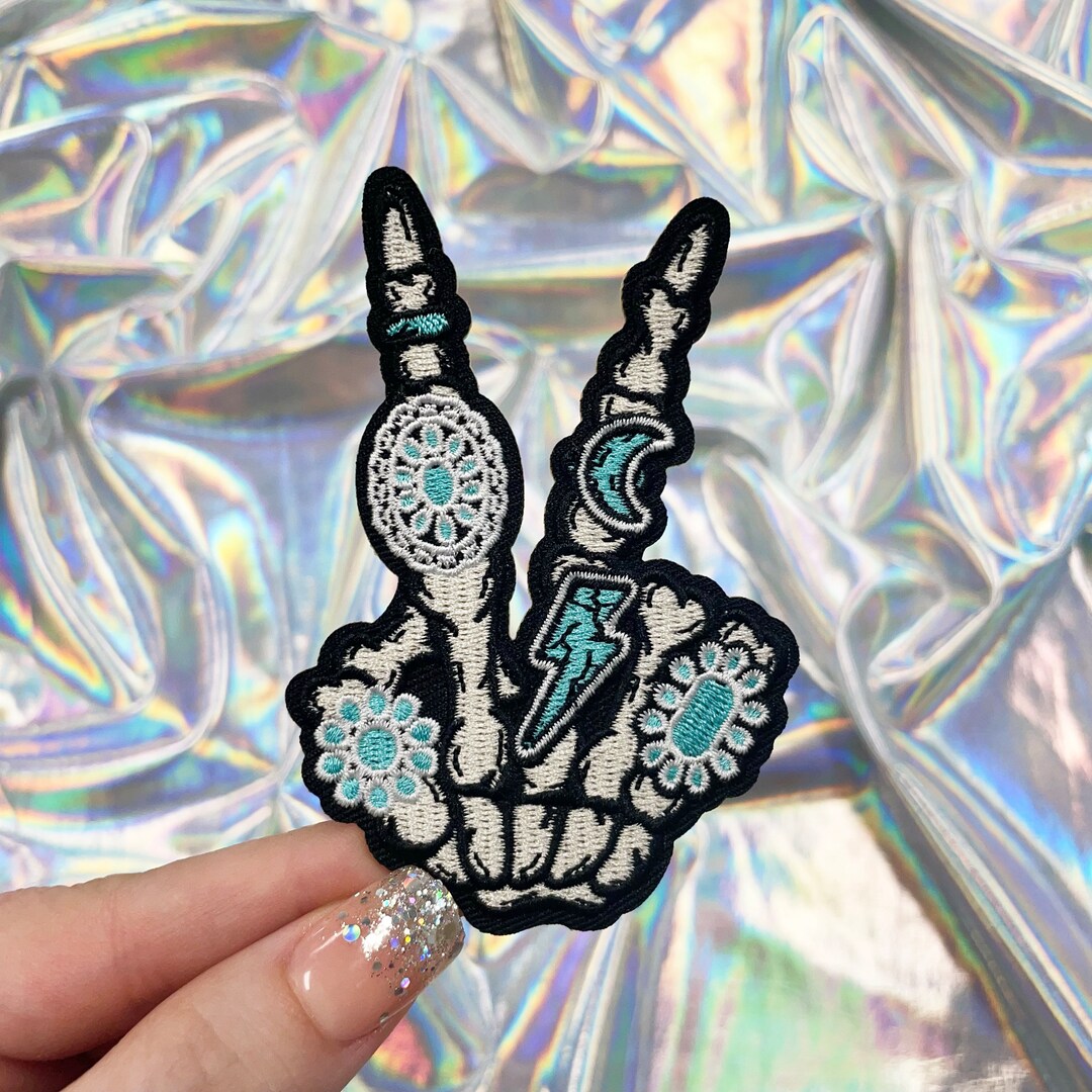 Skeleton Hand With Turquoise Rings Patch, Iron on Patch, Peace Patch ...