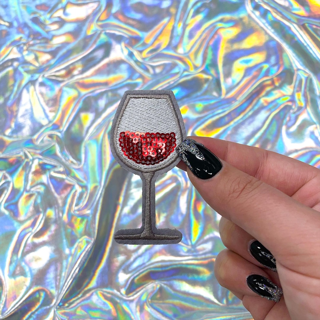 Glass of Wine With Sequin Patch, Iron on Patch, Hat Patches, Small ...