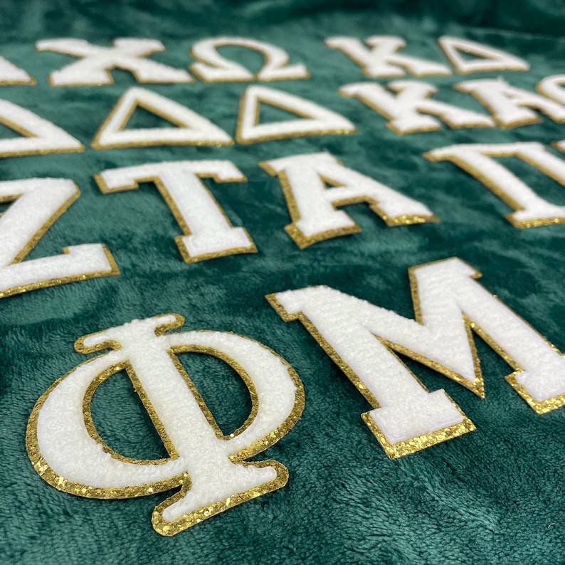 Greek Letter Patches Iron-on White Chenille & Gold Glitter - Etsy