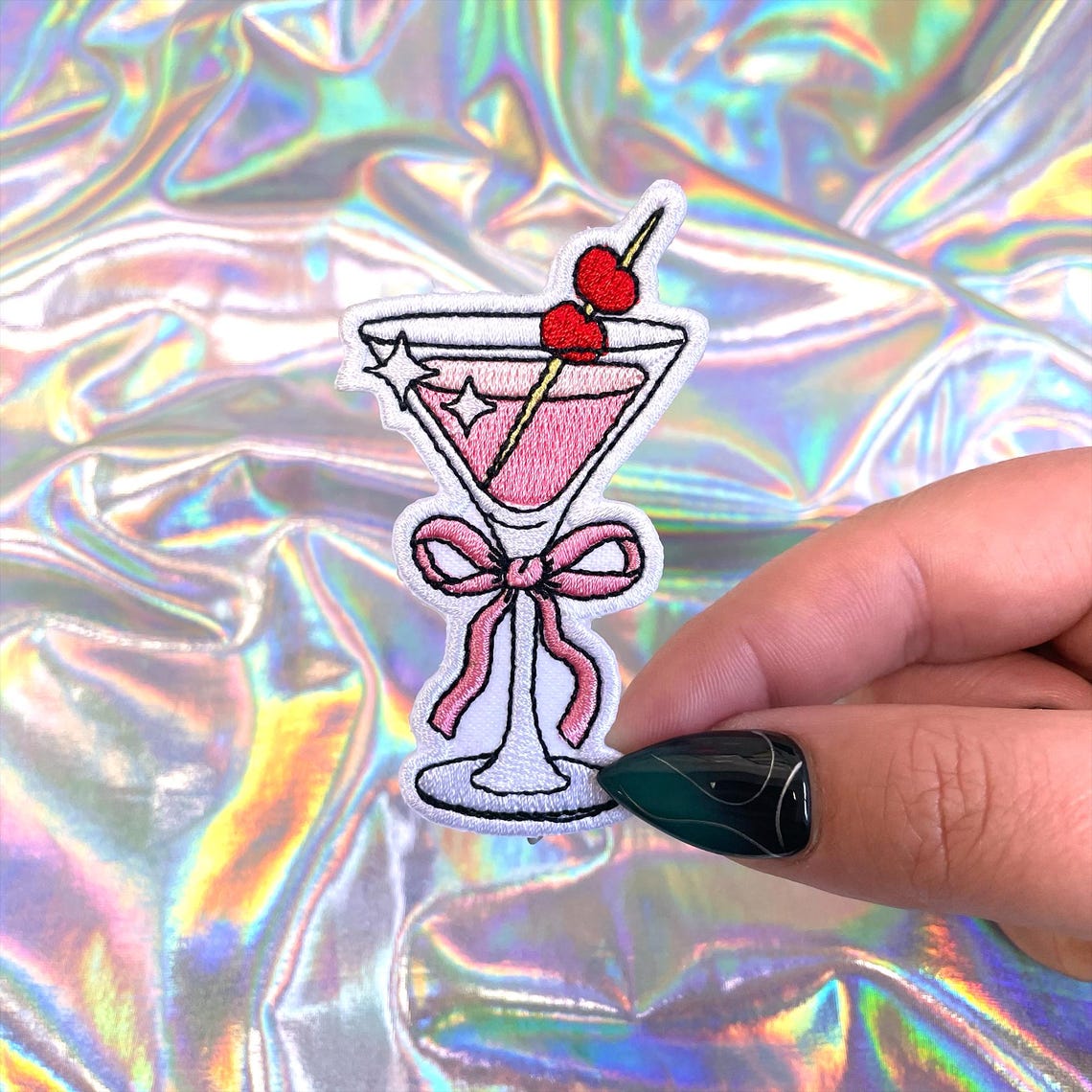 Pink Martini Glass With Bow Patch, Iron on Patch, Cocktail Patches, Hat ...