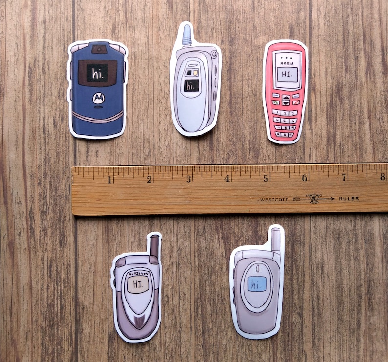 Retro Cell Phone Vinyl Stickers Water Resistant Illustrated - Etsy
