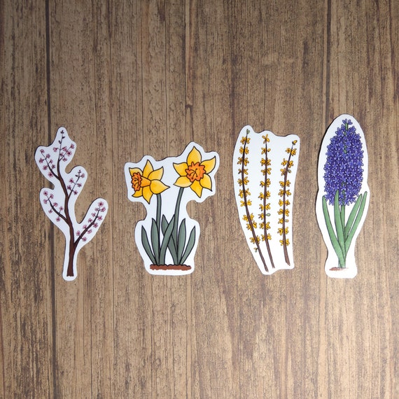 Spring Flower Vinyl Stickers Water Resistant Illustrated | Etsy