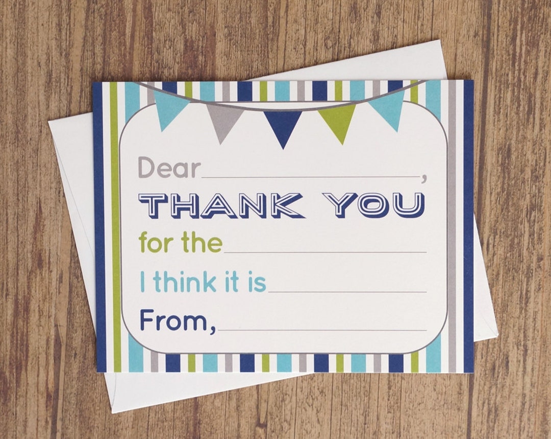 Fill in the Blank Thank You Cards 10 Pack - Boy Birthday Thank You ...