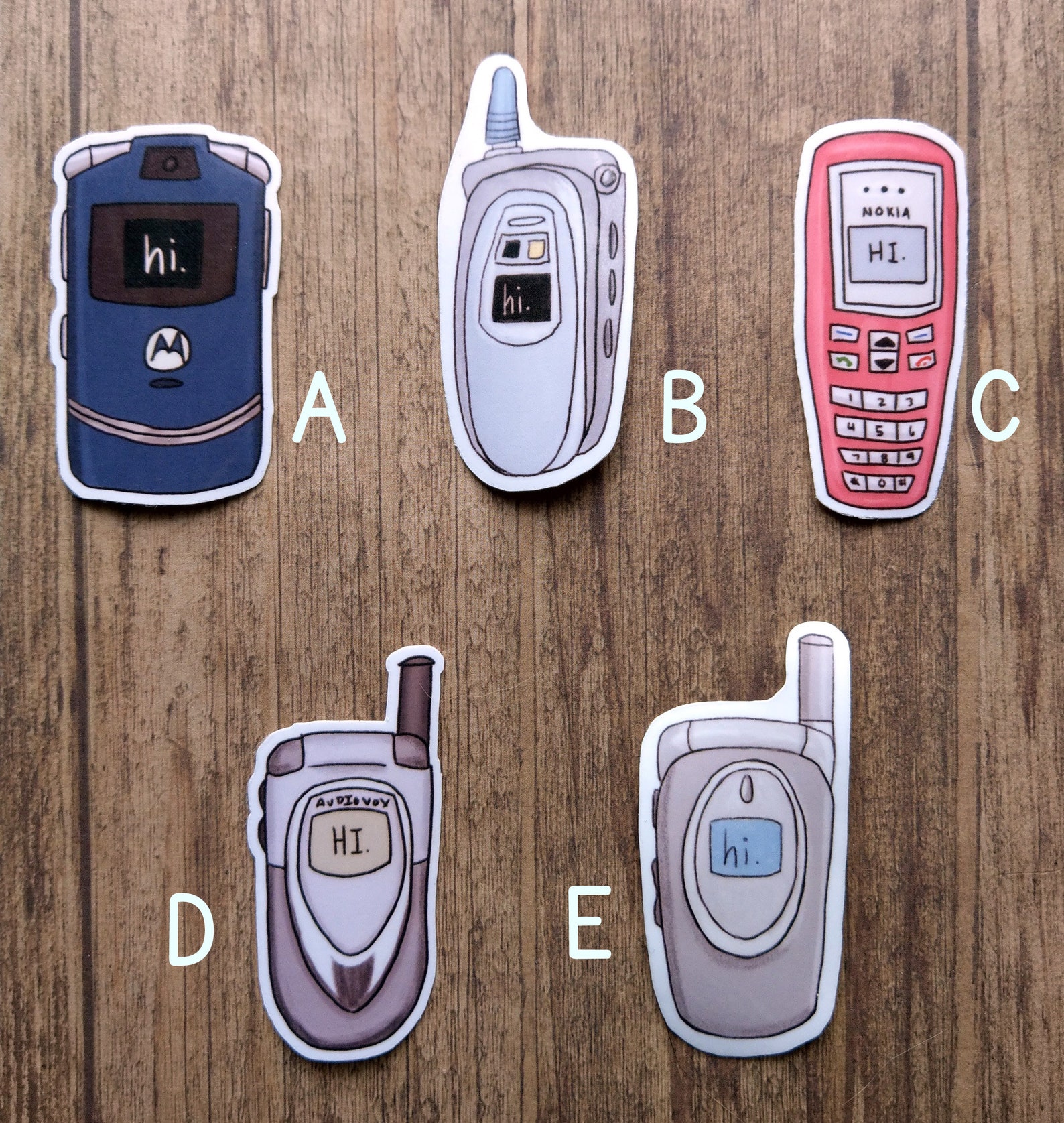 Retro Cell Phone Vinyl Stickers Water Resistant Illustrated | Etsy