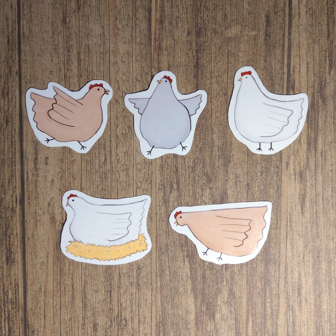 Cute Chickens Vinyl Stickers - Water Resistant Illustrated Chicken ...