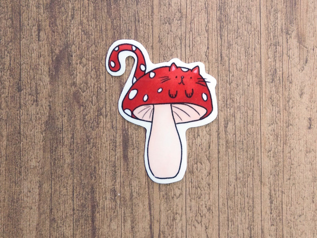 Mushroom Cat Vinyl Sticker - Water Resistant Kitty Fly Agaric Laptop ...