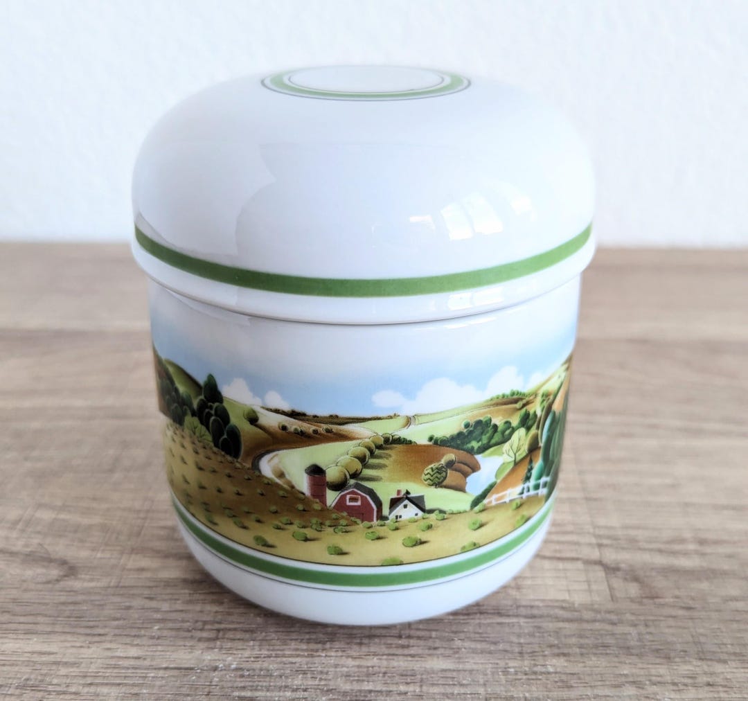 Estee Lauder Porcelain Covered Jar Farm House and Country Scene 1980 ...