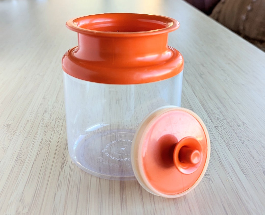 1970s Tupperware Canister With Push Button Orange Lid 2 1/4 Cup - Etsy