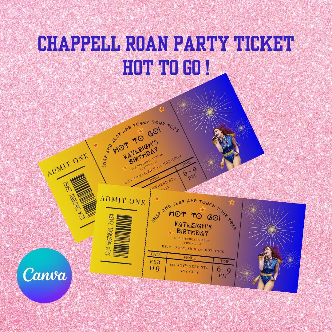 Editable Chappell Roan Hot to Go! Birthday Party Ticket Invite Concert ...