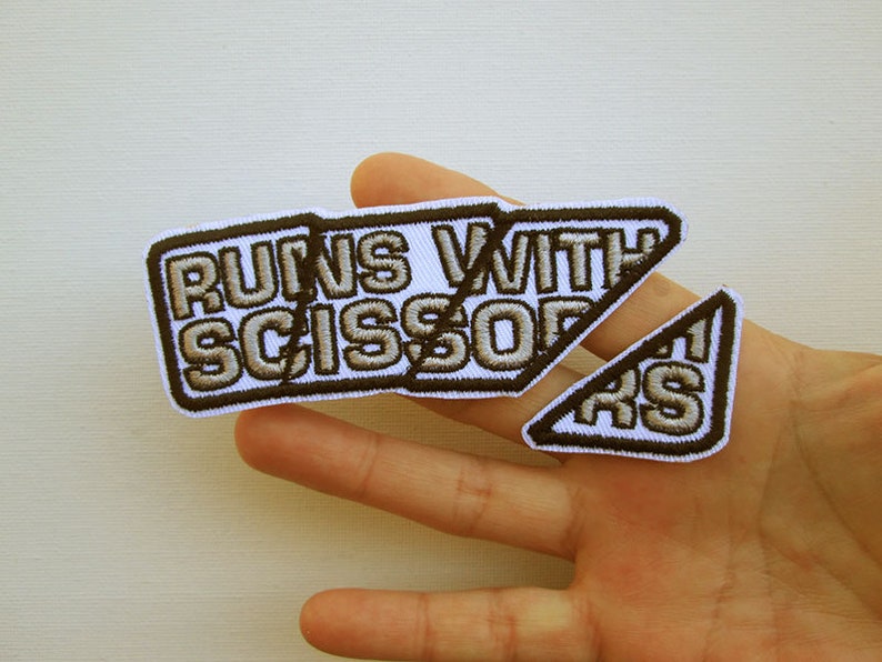 Runs with Scissors Embroidered Iron On Patches for Jackets Fun | Etsy