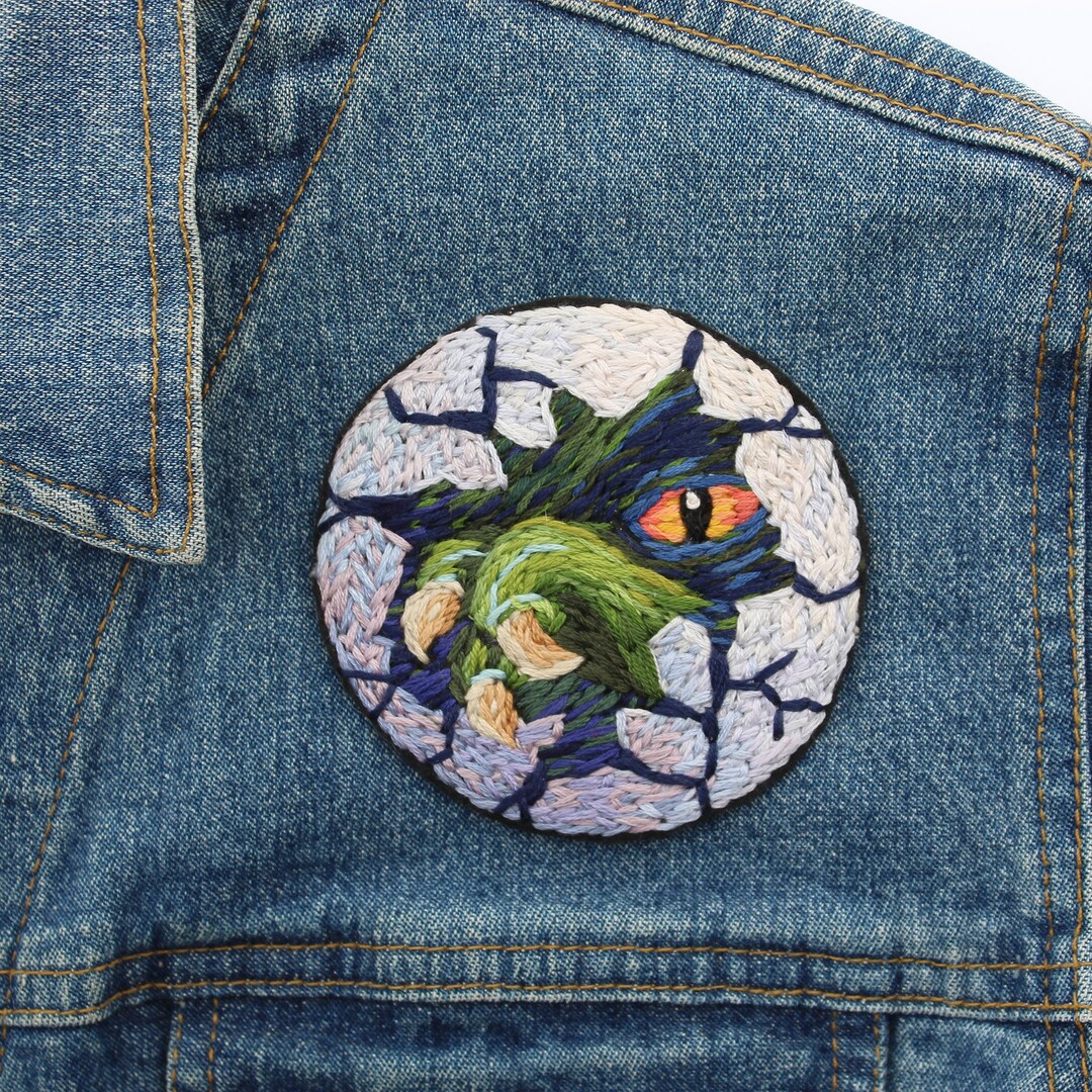 Hand Embroidered Velociraptor, Sew on Patches for Jackets, Hand Stitched, Embroidery Thread Art ...