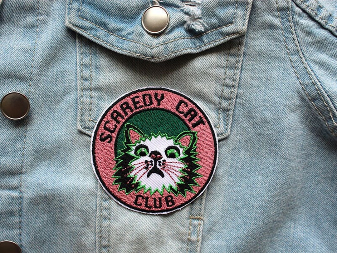 Scaredy Cat Club Embroidered and Iron on Patch, Scared Frightened Cat ...
