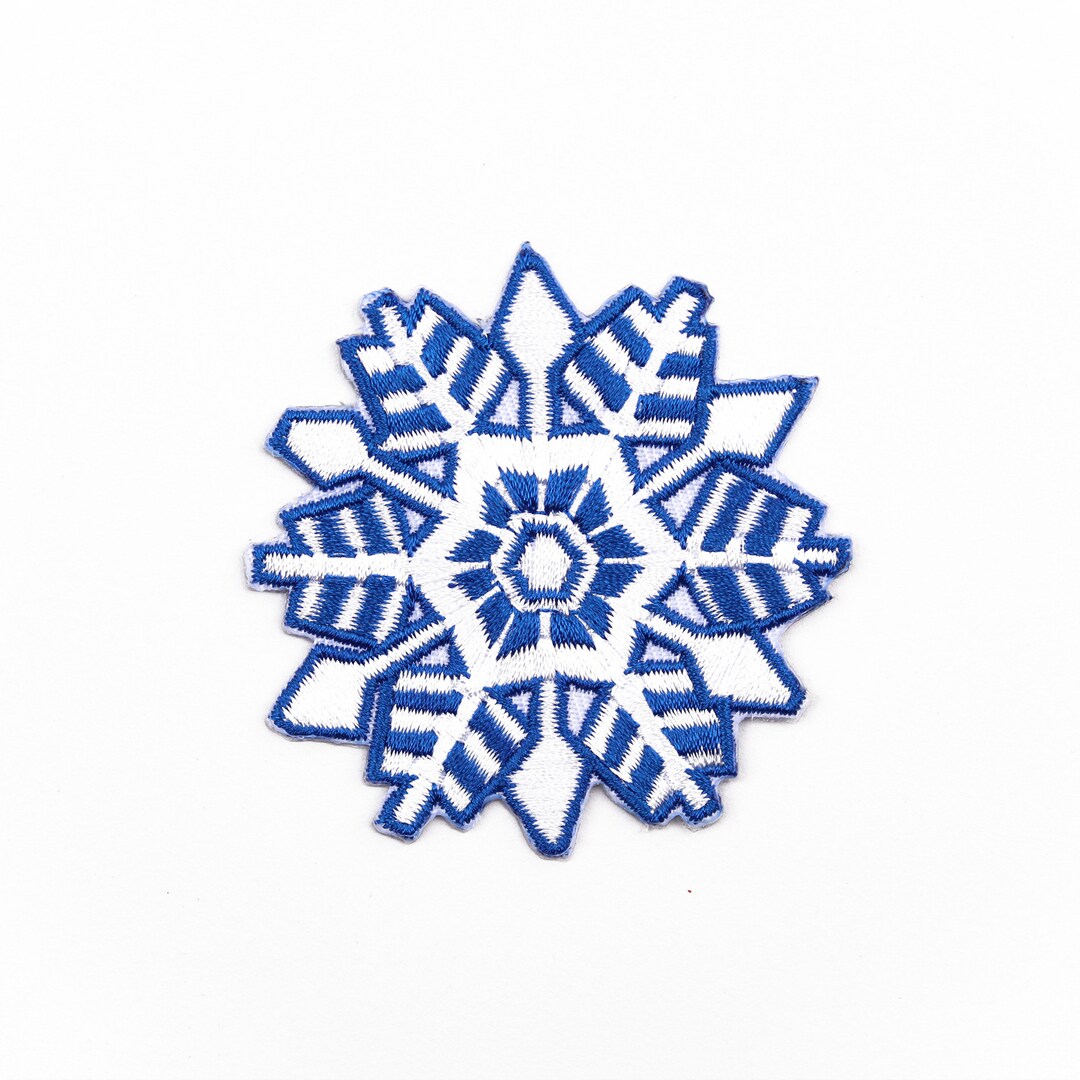 Blue and White Snowflake Embroidered and Iron on Patches for Jackets, Crystal Applique Christmas ...