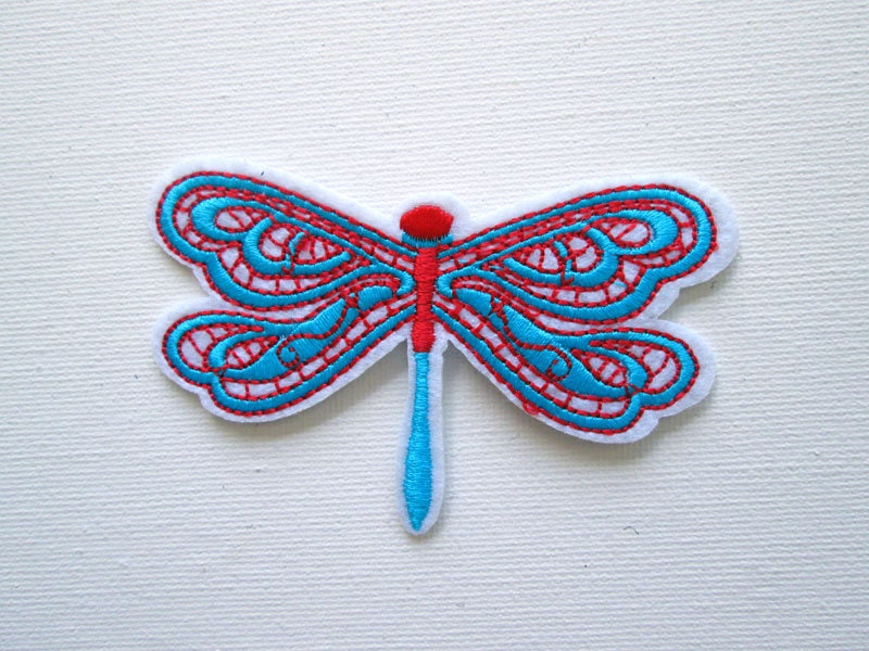 Dragonfly Embroidered Patch Iron on Blue and Red Dragonfly | Etsy Australia