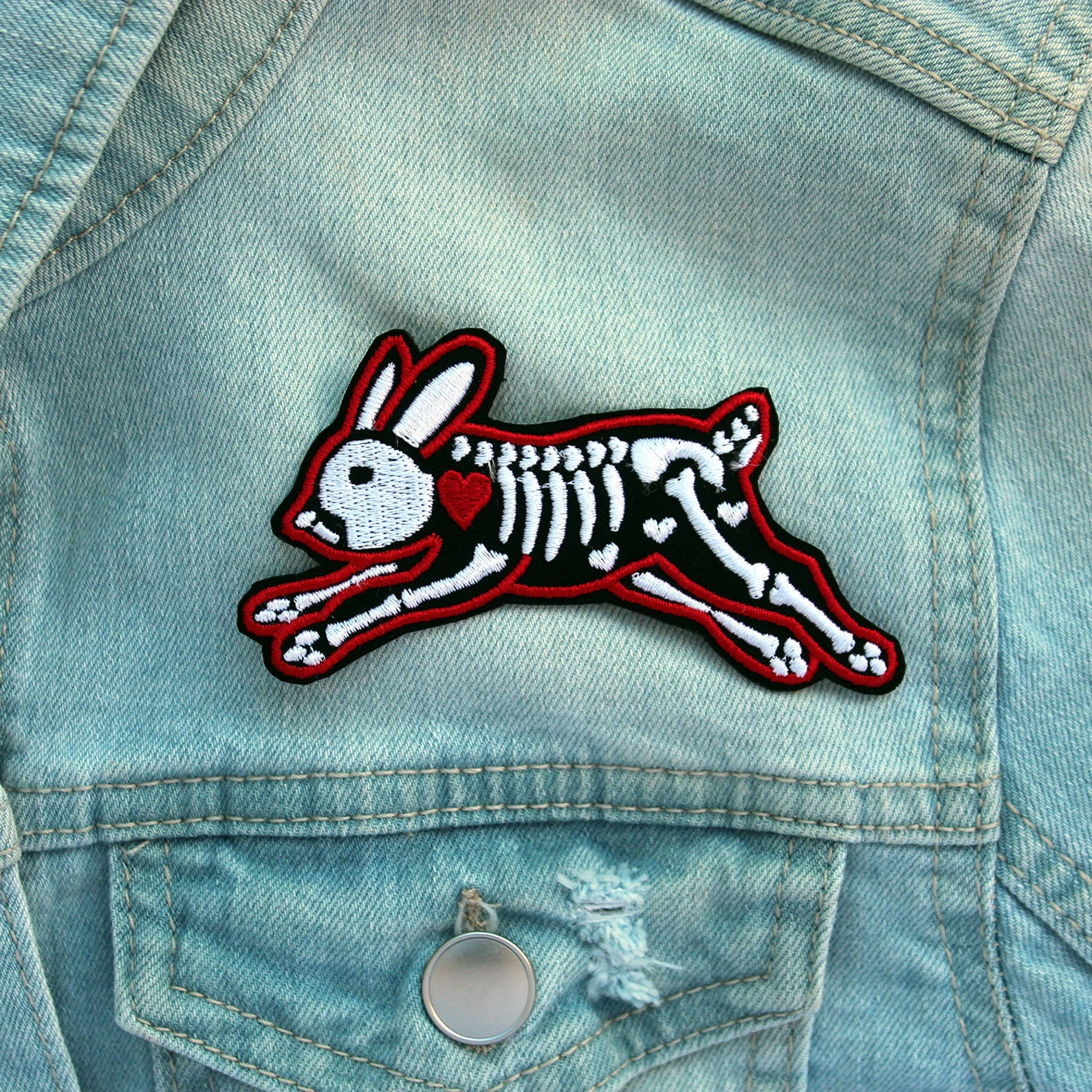 Rabbit Day of the Dead Skeleton Embroidered Patch, Iron on Patches for ...