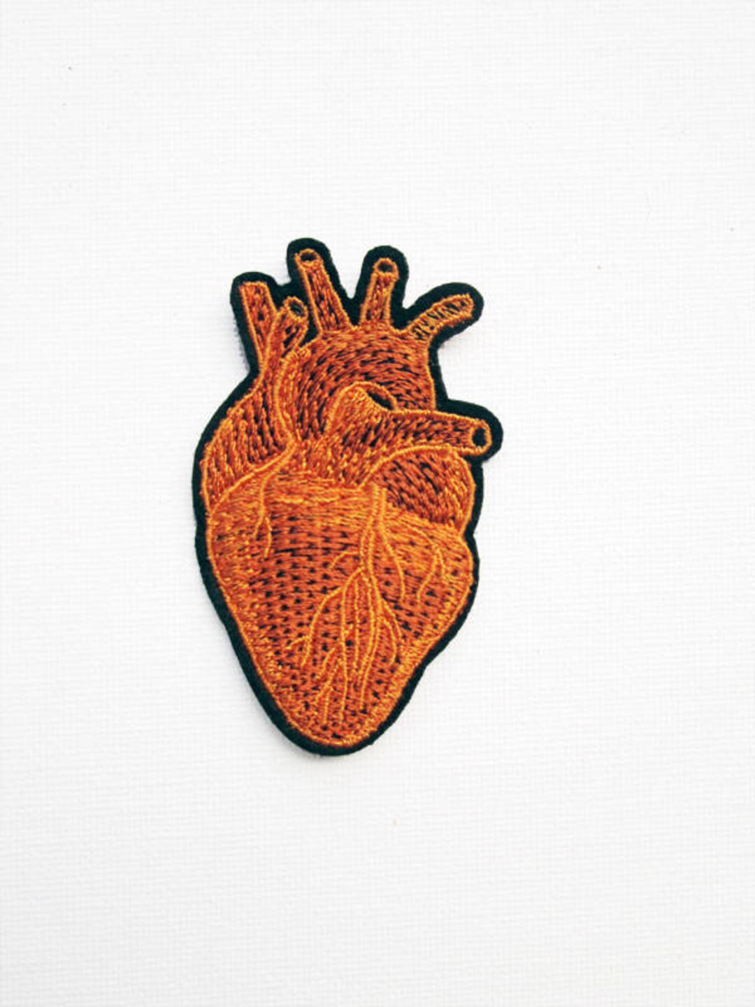 Gold Heart Embroidered Patch, Iron On, Anatomical Heart, Beating Heart ...